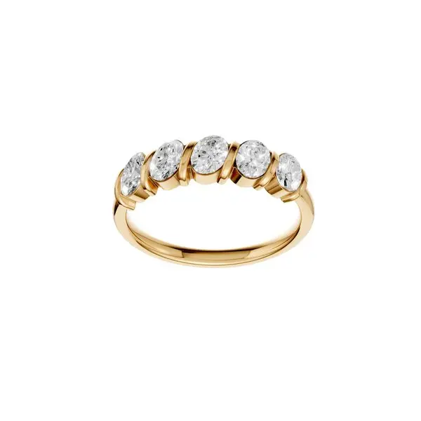 AYA FINE JEWELRY 0.85 Cwt Oval Lab Diamond Five Stone Wedding Band In 14k Gold - Yellow