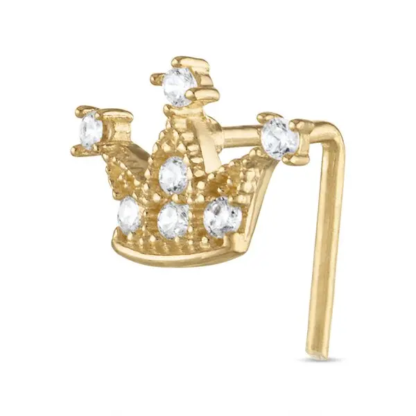 Zahav Jewelry 10k Solid 24g Crown Cz L Shape Nose Stud - Gold