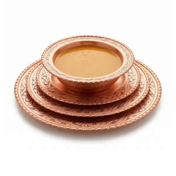 ANATOLIACRAFT Hand-engraved Copper Four Piece Dinnerware Set - Gold