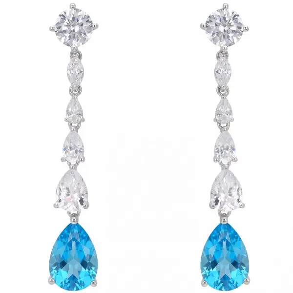 LATELITA Blue / Silver / White Bardot Blue Topaz Drop Earrings Silver - Blue/silver/white