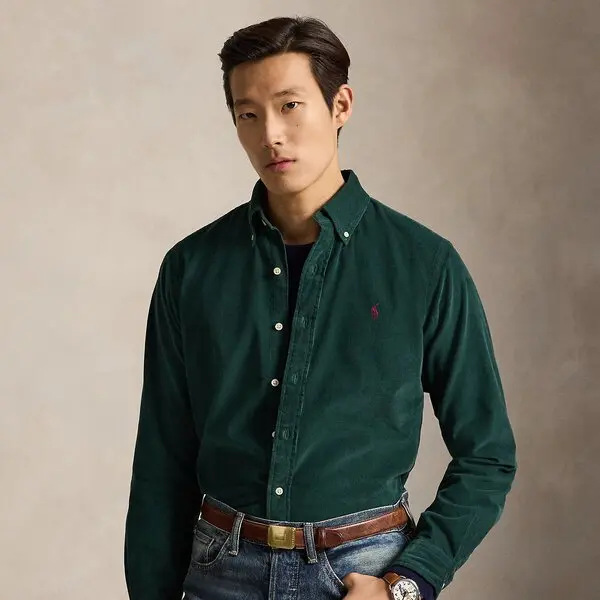 Ralph Lauren Classic Fit Corduroy Shirt - Moss Agate/wine
