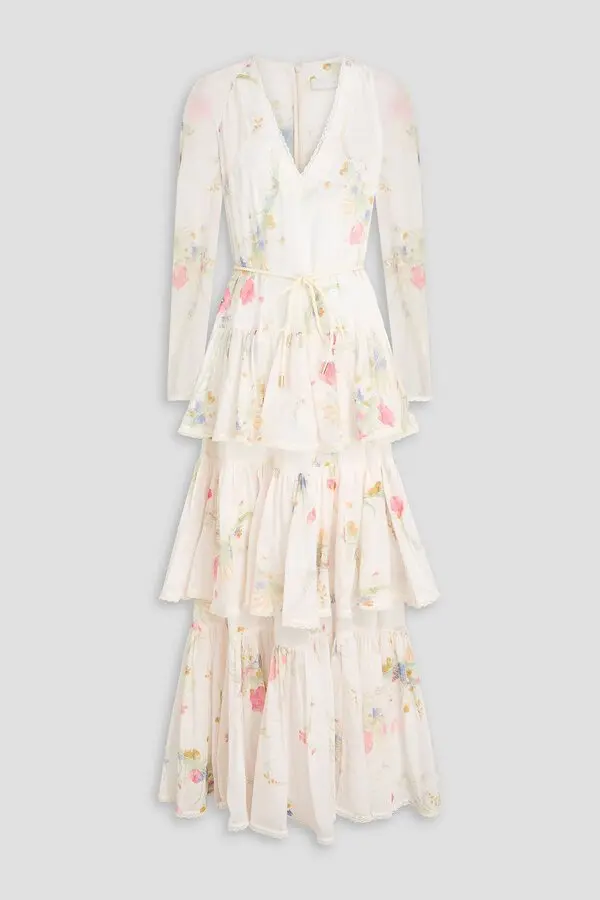 Zimmermann Tiered Floralprint Cottongauze Maxi Dress - Ivory