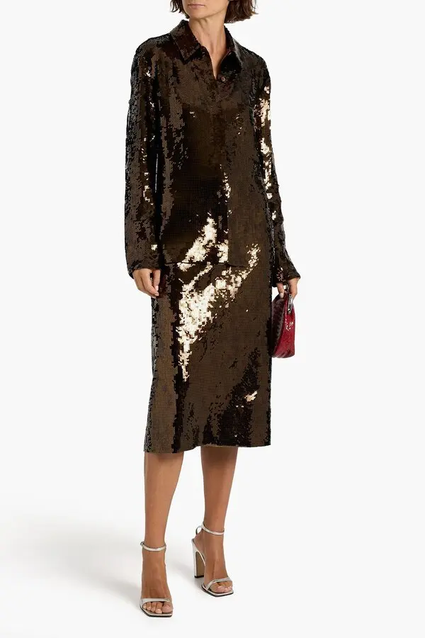 Tibi Sequined Crepe Midi Skirt