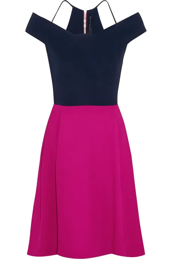 Roland Mouret Two-tone Cold-shoulder Wool Crepe Mini Dress - Pink