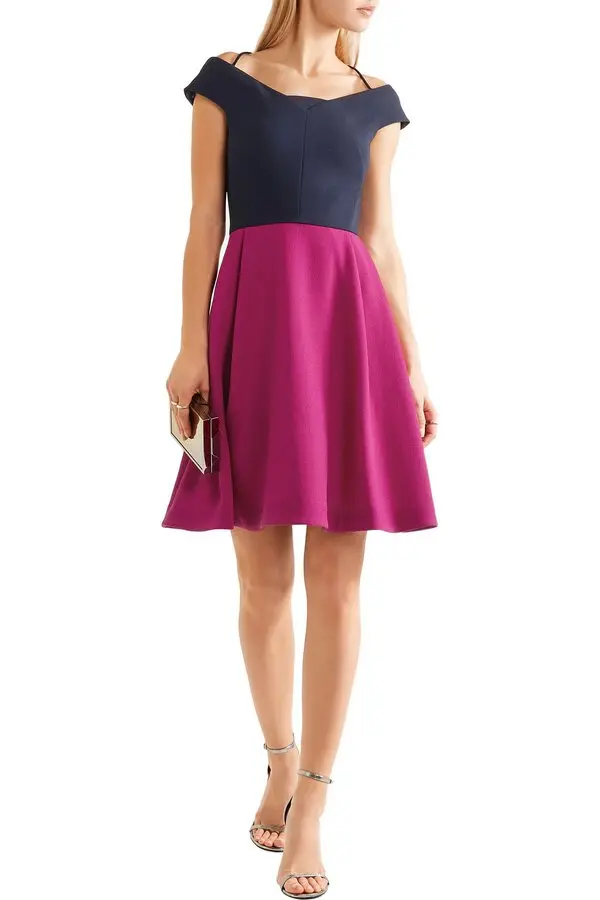 Roland Mouret Two-tone Cold-shoulder Wool Crepe Mini Dress