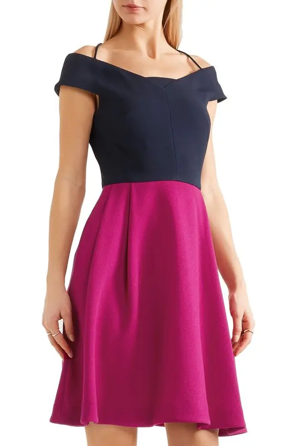 Roland Mouret Two-tone Cold-shoulder Wool Crepe Mini Dress