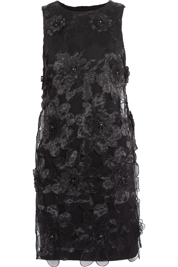 Badgley Mischka Embellished Organzapaneled Twill Mini Dress - Black