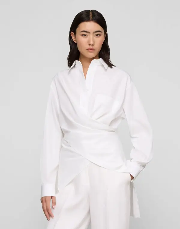 Lafayette 148 New York Organic Cotton Poplin Convertible Wrap Blouse - White