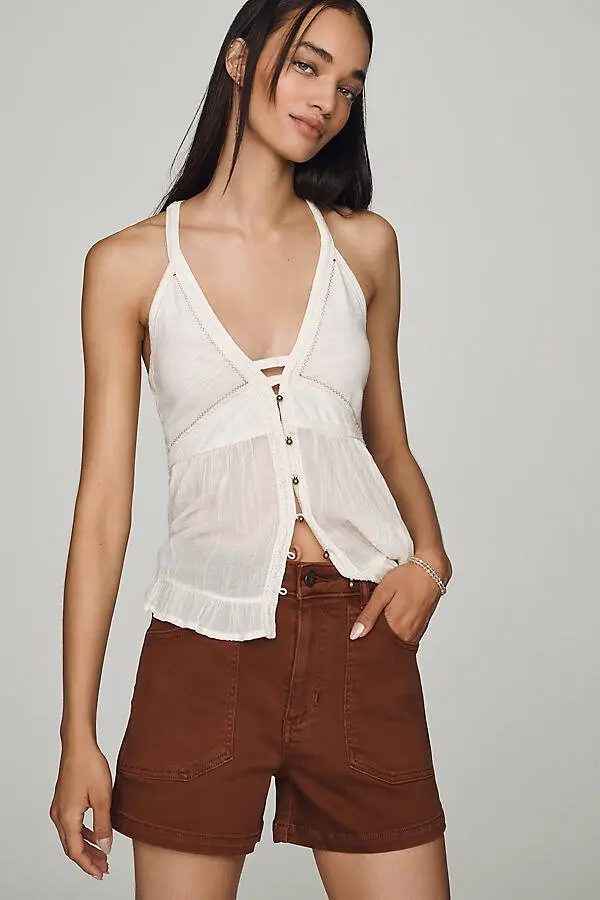 PILCRO Rylan Denim Shorts - Cappuccino