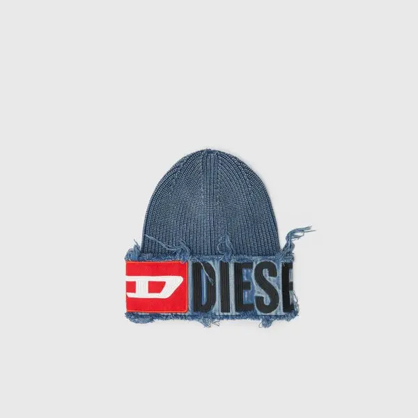 DIESEL® Denim Effect Beanie With Logo Patch - Blue