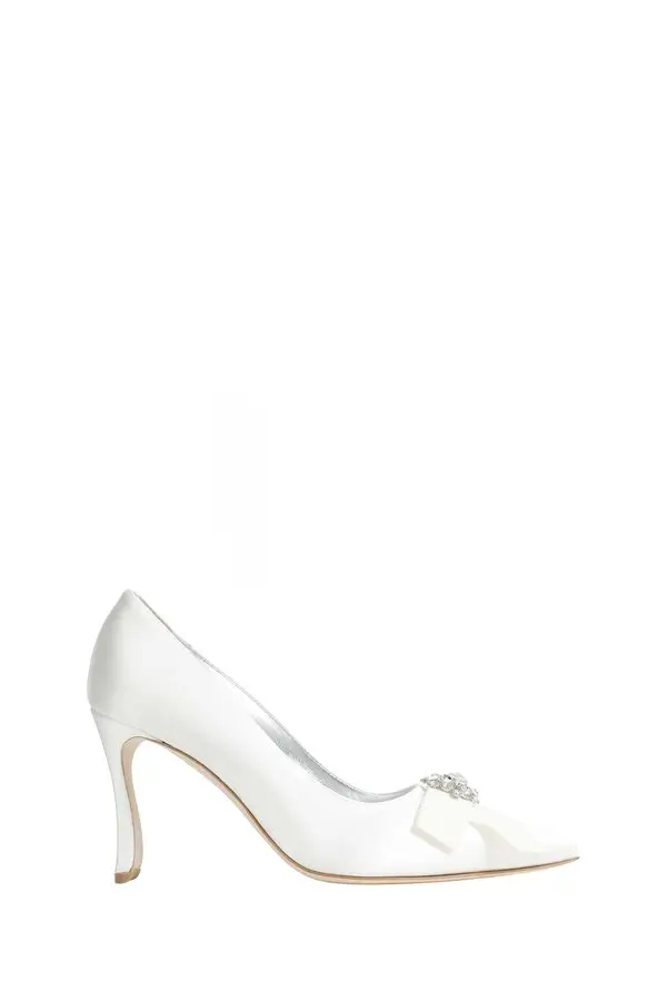 Manolo Blahnik Satin Jewel Embellished Pointed Toe Pumps