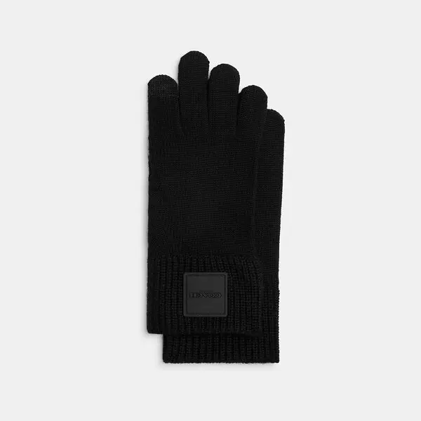 COACH OUTLET Coach Knitted Tech Gloves With Rubber Patch - Black