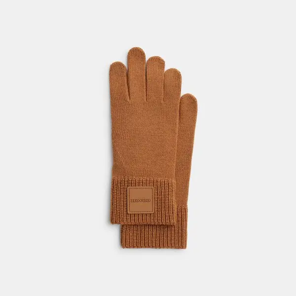 COACH OUTLET Knit Tech Gloves With Rubber Patch - Light Saddle