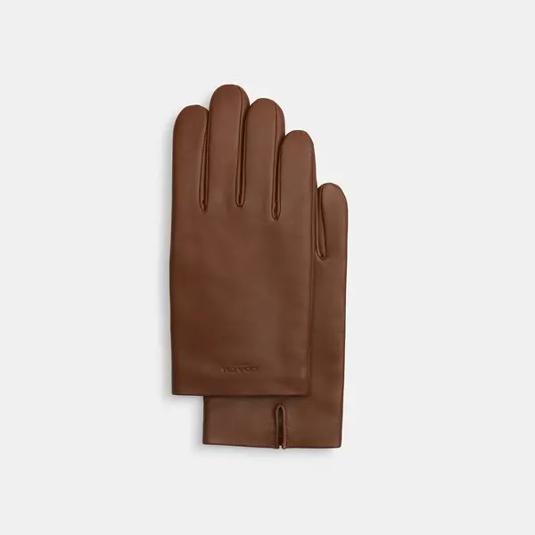 COACH OUTLET Coach Leather Tech Gloves - Dark Saddle
