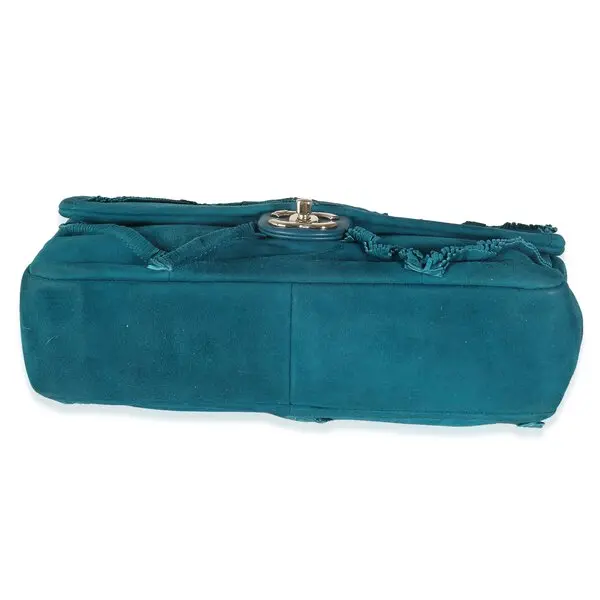 Chanel Teal Suede Goatskin Diamond Fringe Flap Bag