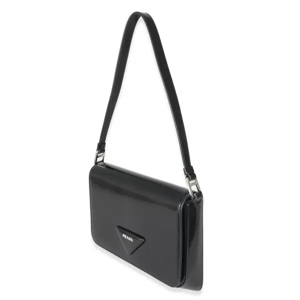 Prada Brushed Leather Shoulder Bag - Black