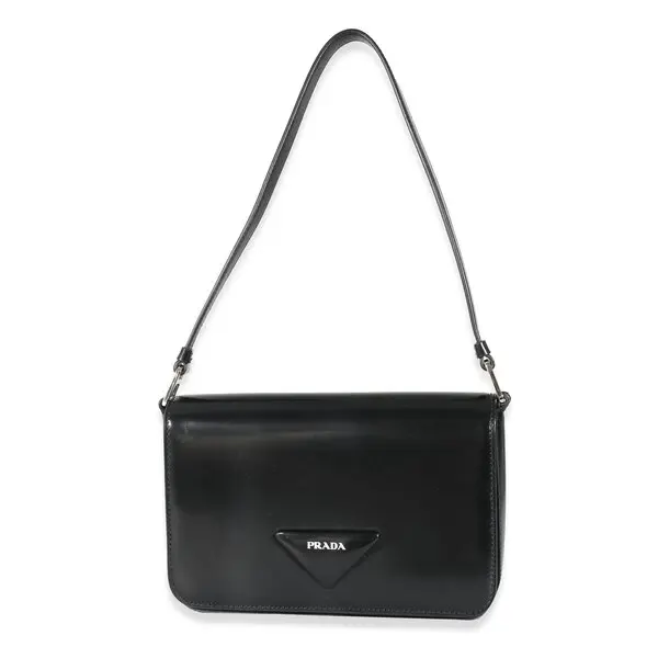 Prada Brushed Leather Shoulder Bag - Black