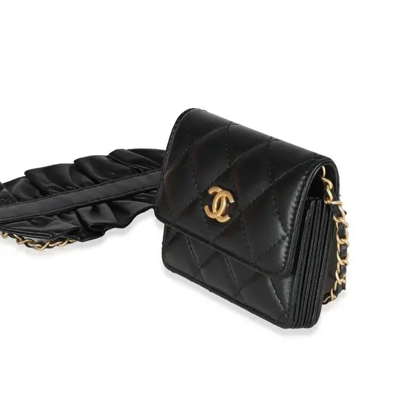 Chanel Quilted Lambskin Ruffled Card Holder On Chain