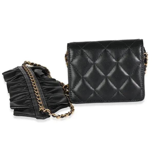 Chanel Quilted Lambskin Ruffled Card Holder On Chain