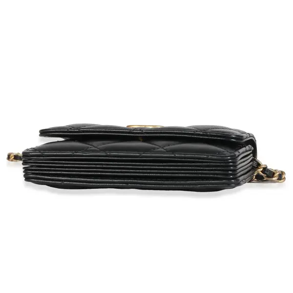 Chanel Quilted Lambskin Ruffled Card Holder On Chain