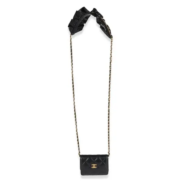 Chanel Quilted Lambskin Ruffled Card Holder On Chain