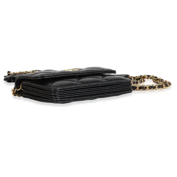 Chanel Quilted Lambskin Ruffled Card Holder On Chain