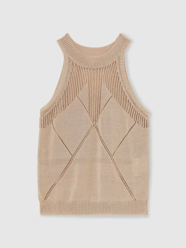 REISS Maya Cotton-blend Argyle Open-knit Vest