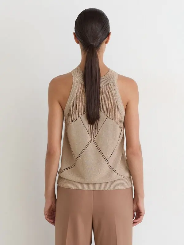 REISS Maya Cotton-blend Argyle Open-knit Vest