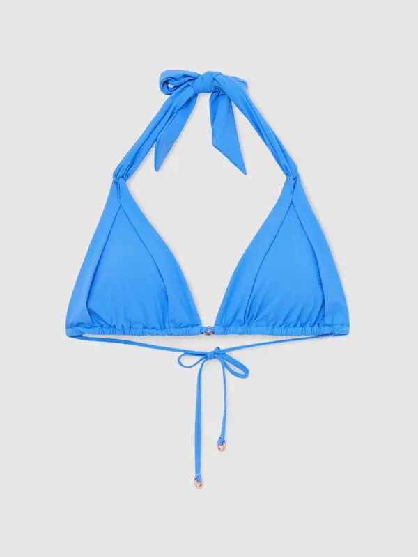 REISS Matilda Triangle Bikini Top With Pleat Detail - Blue