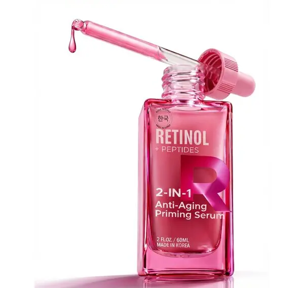 LOVERY Retinol And Peptides 2-in-1 Anti-aging Priming Serum Korean Skin Care Firming And Smoothing Treatment - Pink