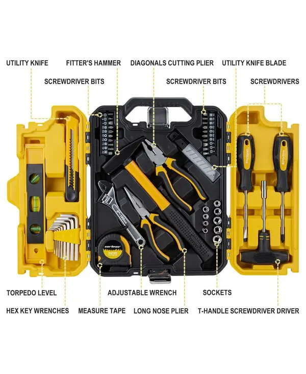 XDOVET Home Tool Kit Hand Set With Plastic Toolbox For Repair Diy