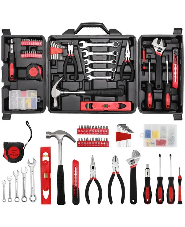 XDOVET 147-piece Tool Set Home Repair Kit With Storage Box Adjustable Wrench Pliers - Red