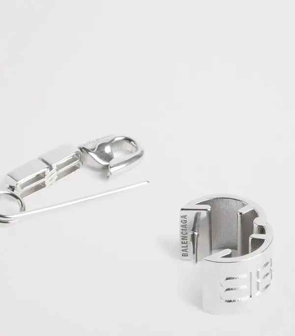 Balenciaga Asymmetric Safety Pin Earrings