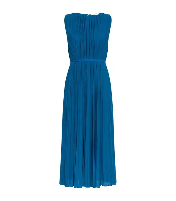 Max Mara Sleeveless Pleated Midi Dress - Navy