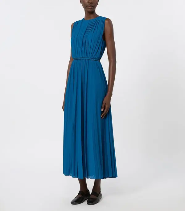 Max Mara Sleeveless Pleated Midi Dress - Navy
