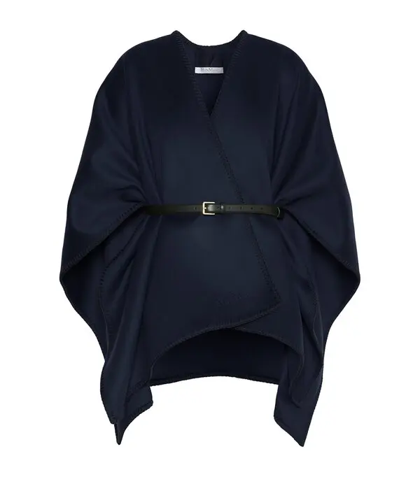 Max Mara Virgin Wool Belted Blanket Coat - Navy