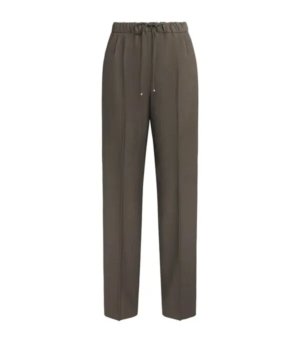 Max Mara Wool Gabardine Drawstring Trousers - Brown