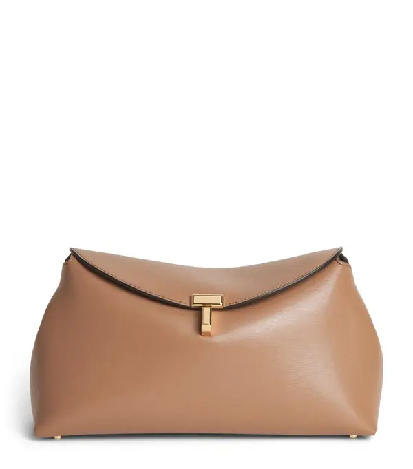 TOTEME Leather T-lock Clutch Bag - Beige