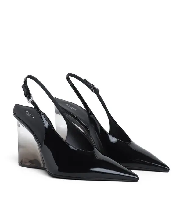 Alaïa Patent Leather Invisible Wedge Slingback Pumps