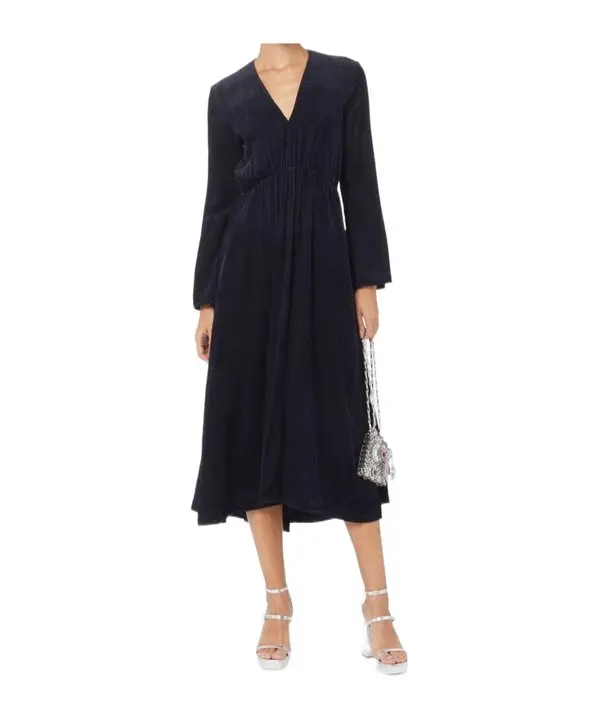 FORTE_FORTE Velvet Midi Dress With V-neck And Pleated Details