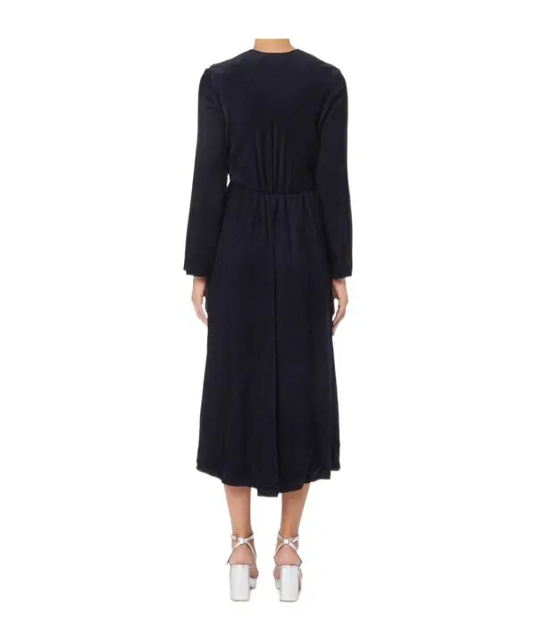 FORTE_FORTE Velvet Midi Dress With V-neck And Pleated Details