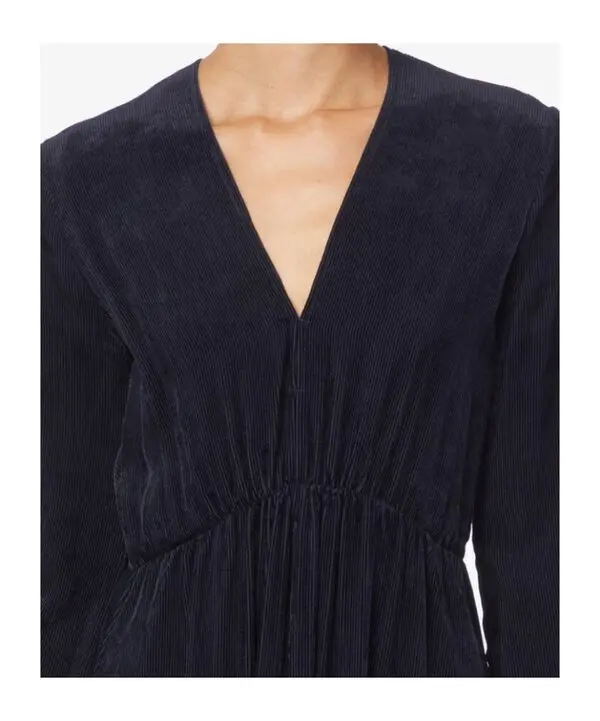 FORTE_FORTE Velvet Midi Dress With V-neck And Pleated Details