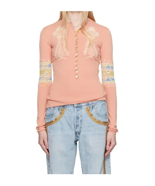 CONNER IVES Ribbed Knit Henley Sweater
