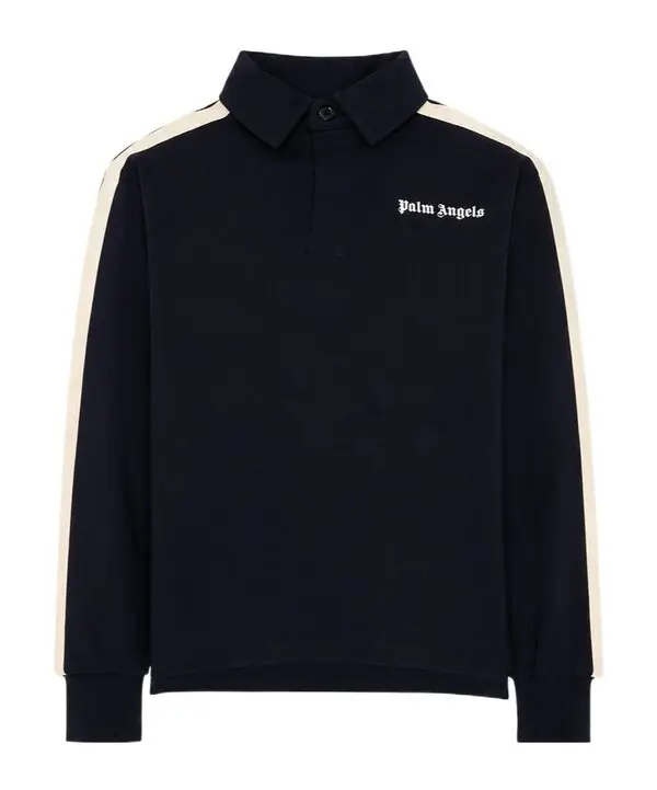 Palm Angels Logo Print Side Stripe Polo Shirt - Blue