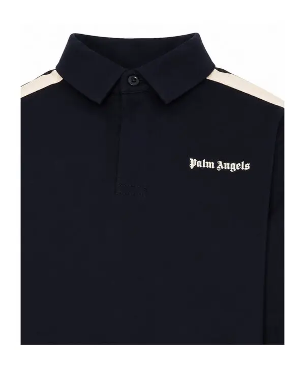 Palm Angels Logo Print Side Stripe Polo Shirt