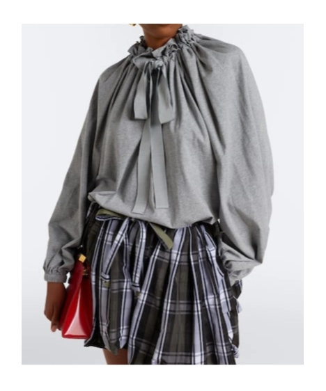 PATOU Gathered Cotton Jersey Top With Bow Detail - Grey