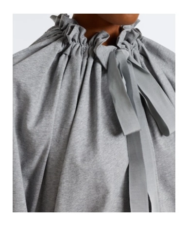 PATOU Gathered Cotton Jersey Top With Bow Detail - Grey