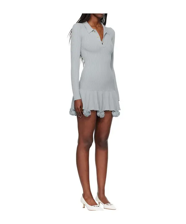 CONNER IVES Ribbed Knit Pom Pom Hem Mini Dress