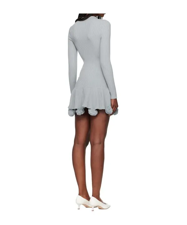 CONNER IVES Ribbed Knit Pom Pom Hem Mini Dress
