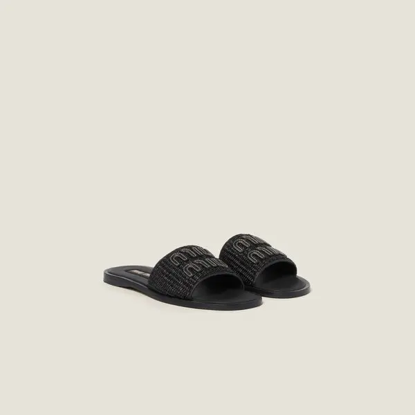 Miu Miu Raffia-effect Woven Fabric Slides